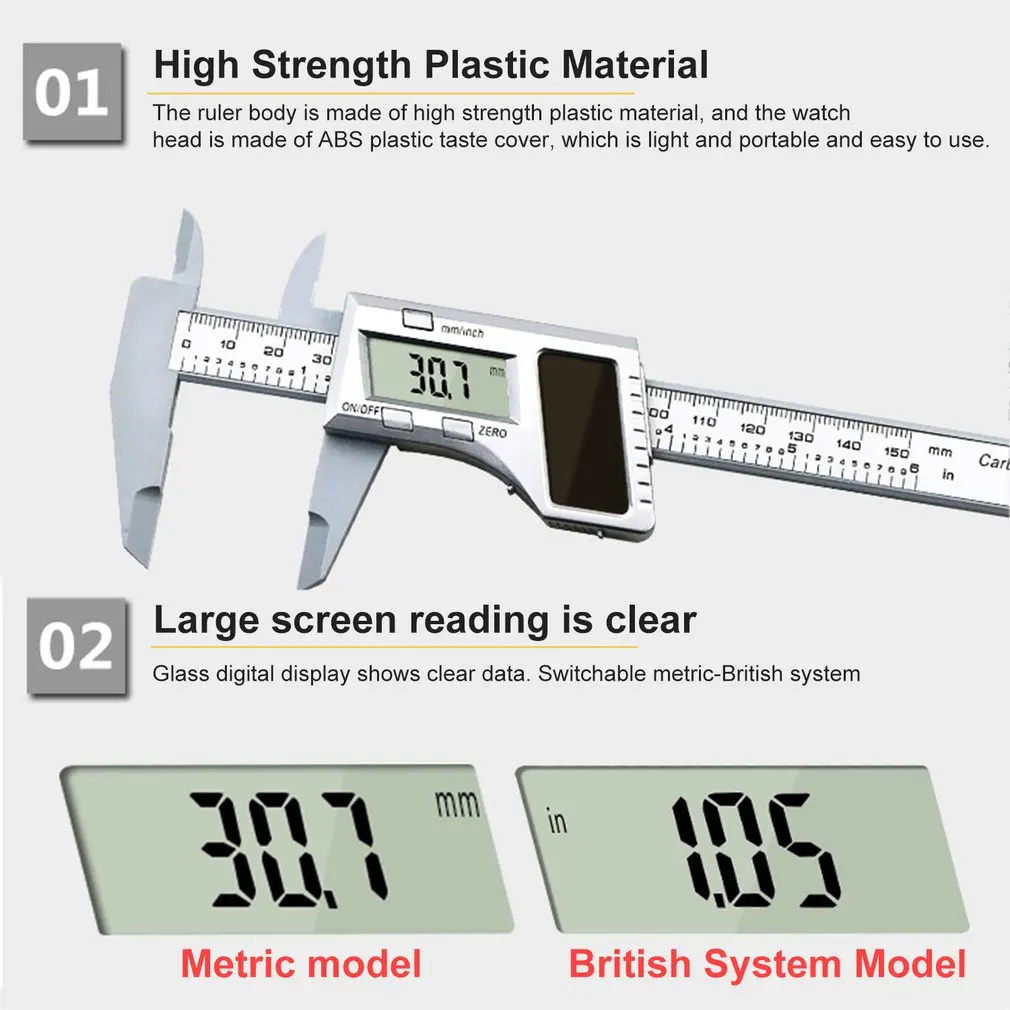 0-150MM Solar Power Electronic Precision Digital Vernier Calipers Ruler ...