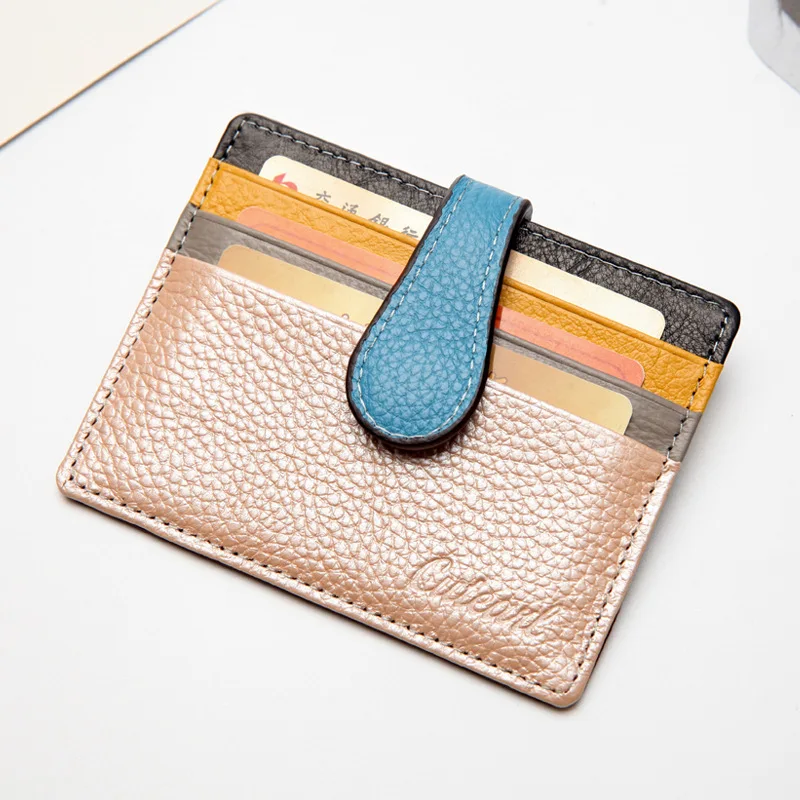 Women Ultra Thin Small Credit Card Holder Men Mini Genuine Cow Leather ...