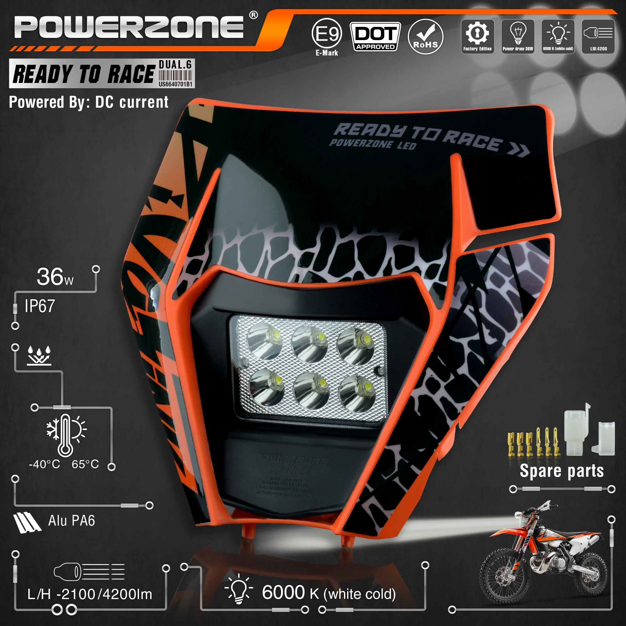 PowerZone Motorcycle LED Headlight Headlamp Head Light Supermoto ...