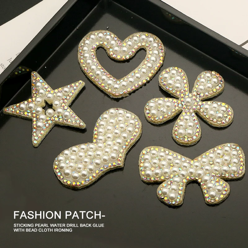 Cute Patch Pearl Iron on Heart Love Patches for Clothing Decorative ...