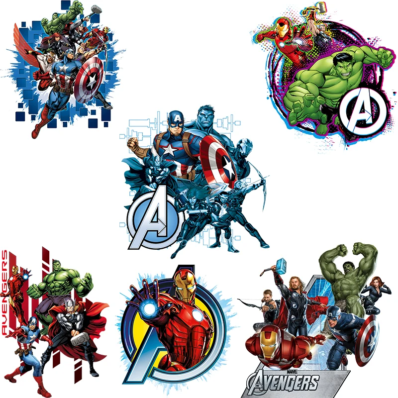 New The Avengers Cartoons Thermal Stickers for Clothes Marvel DIY Heat ...