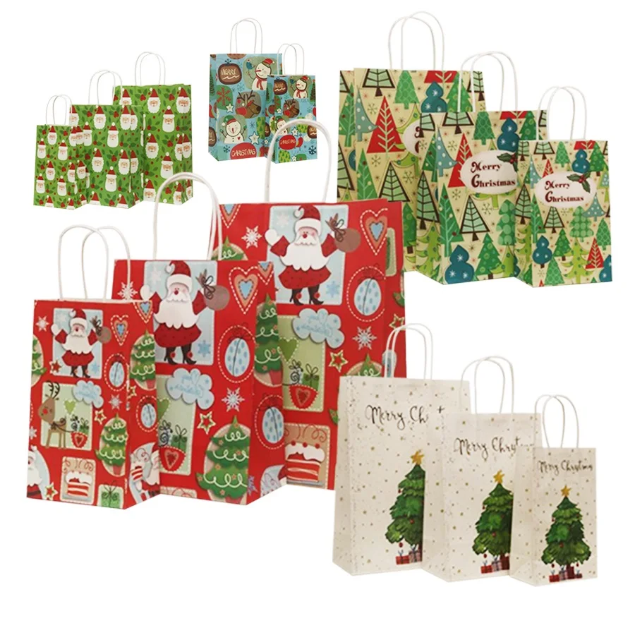 40 Pcs/lot 21x13x8cm Christmas Paper Bag With Handles Decoration Paper ...