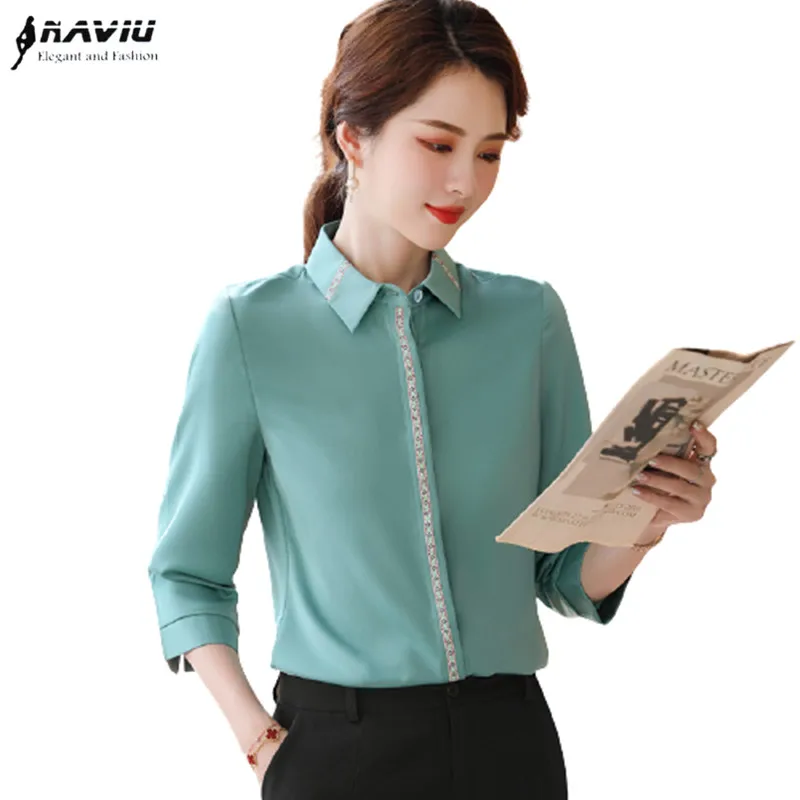 Light Green Chiffon Shirt Women New 2021 Spring Summer Temperament ...