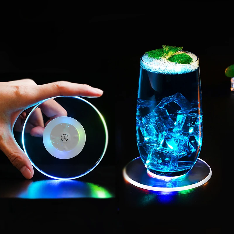 Led Acrylic Crystal Ultra-thinlight Coaster Cocktail Coaster Flash Bar ...