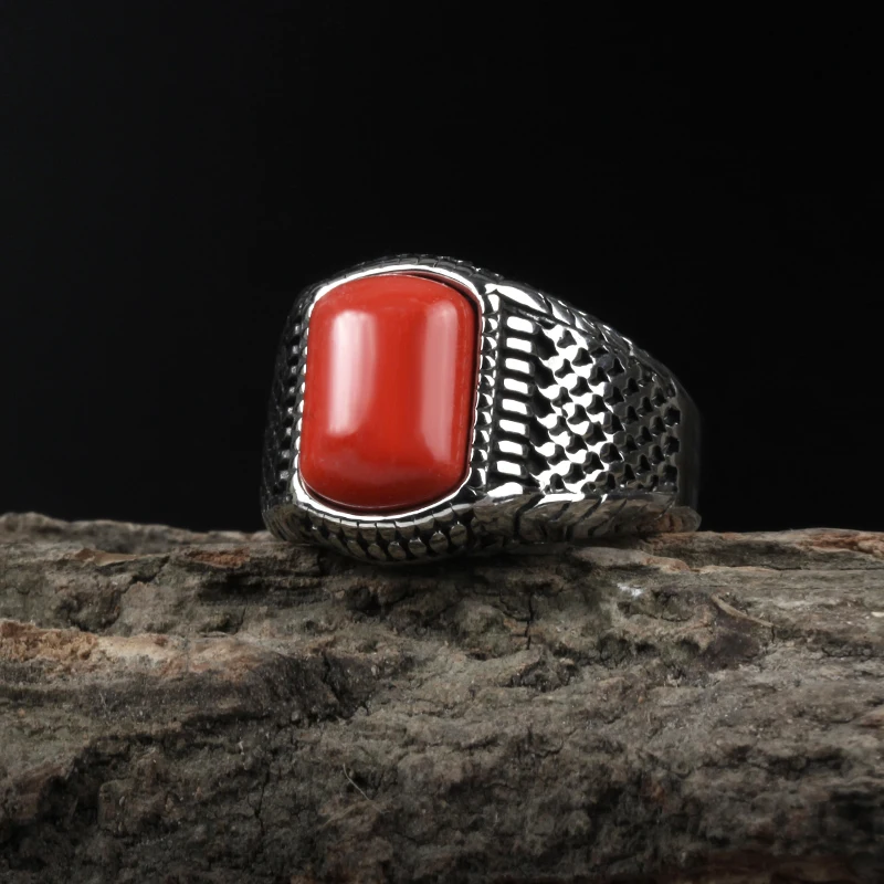 Onlysda Men Hiphop Ring 316l Stainless Steel Red Stone Ring Rock ...