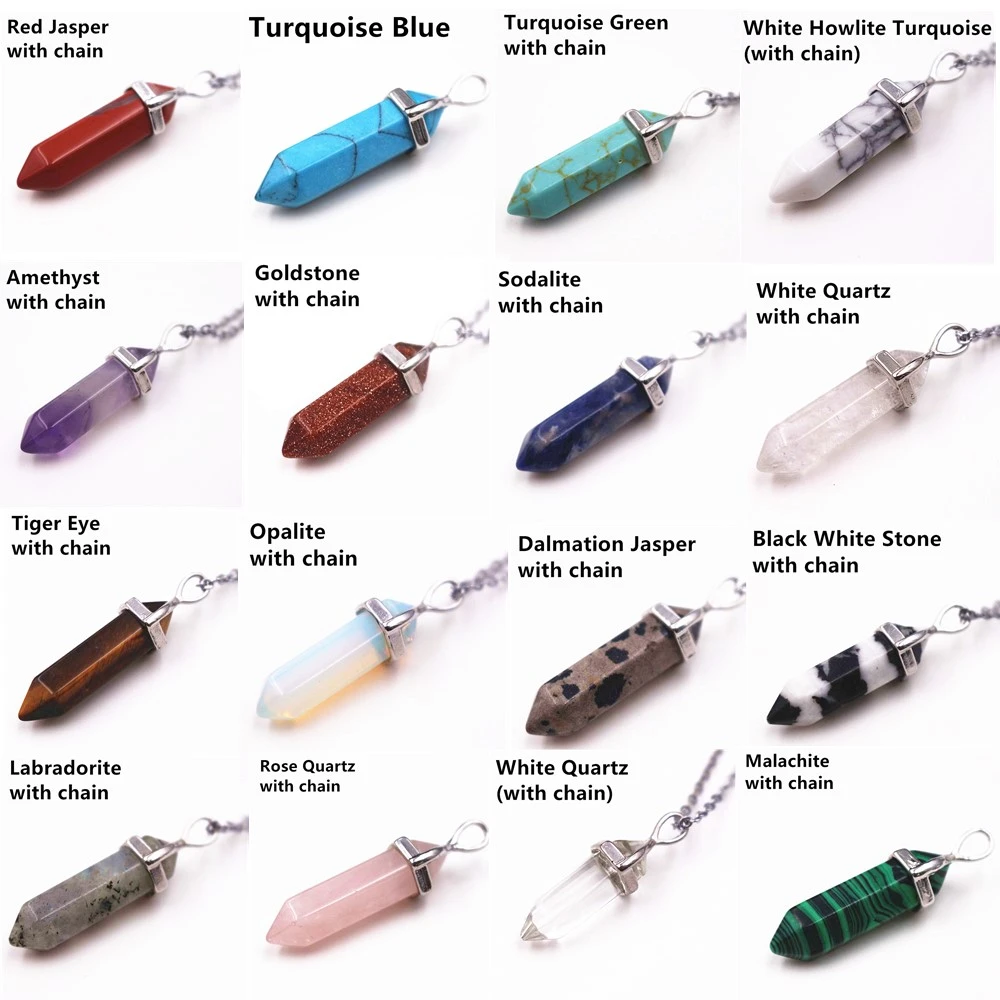 Natural Stone Lapis Opal Pink Purple Crystal Hexagonal Column Pendant ...