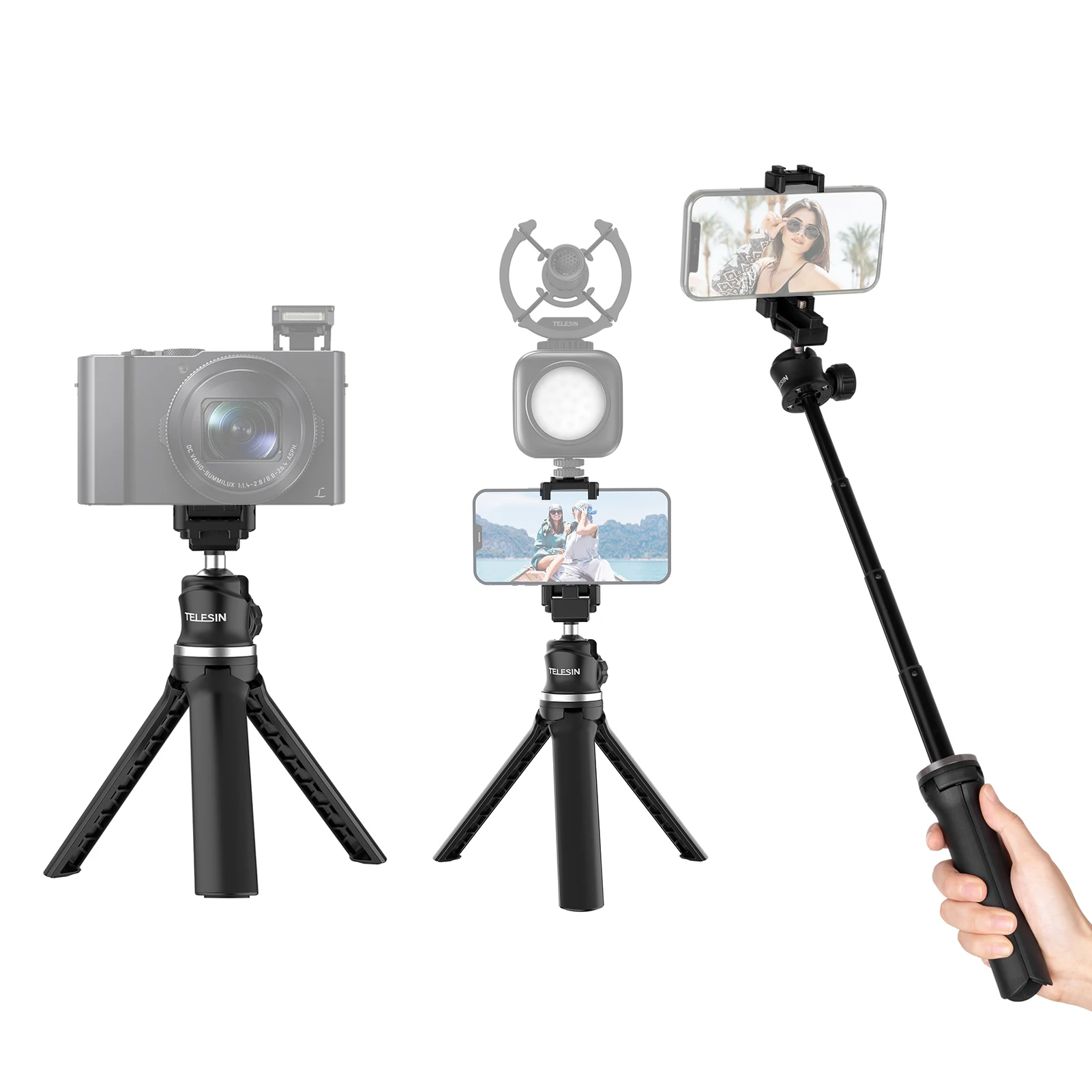 Telesin Extendable Tripod Stand Selfie Stick With 360° Rotatable Ball ...