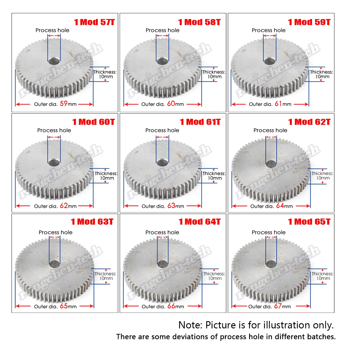 57T-58T-59T-60T-61T-62T-63T-64T-65T-Mod-1-Spur-Gear-Transmission-Gear ...