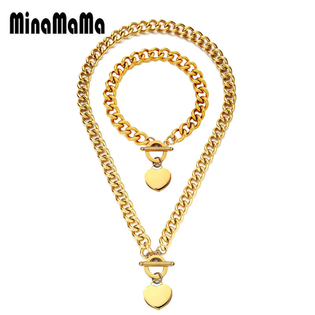 New-Style-Stainless-Steel-Thick-Chain-With-Heart-Jewelry-Sets-Woman-s ...