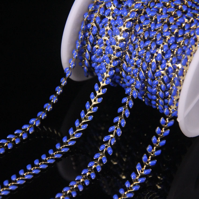 5meter Lapis Blue Enamel Fishbone Beaded Copper Chains,plated Gold ...