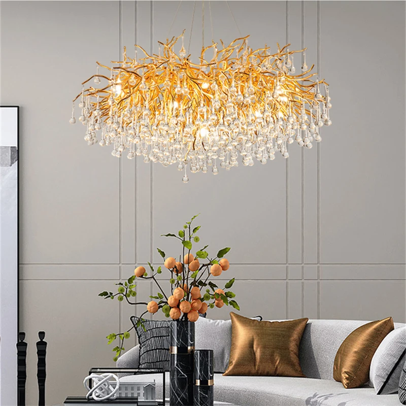 Nordic Light Luxury Crystal Pendant Lights Creative Led Branches Living ...