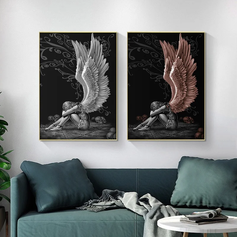Modern Angel Art Wall Posters and Prints White Red Wings Canvas ...