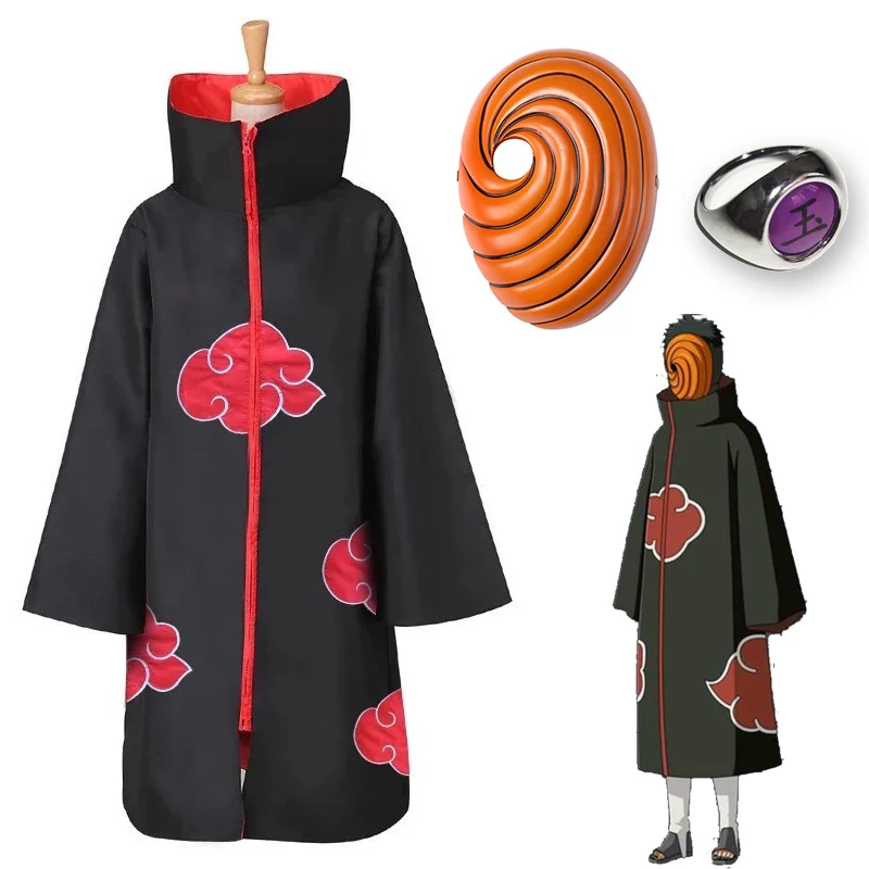 Anime Naruto Uchiha Tobi Obito Akatsuki Cloak Cosplay Costume With Mask ...