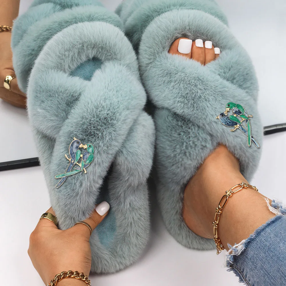 Sandalias peludas para mujer, chanclas de piel sintética, decoración de ...