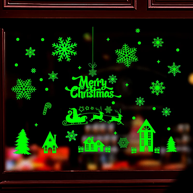2pcs/set Merry Christmas Luminous Window Stickers Reindeer Snowflake ...