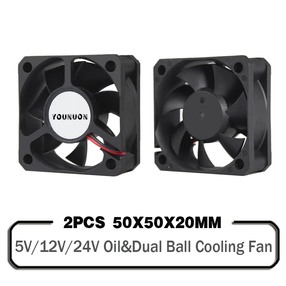 2PCS-50mm-5V-12V-24V-Brushless-2PIN-DC-Cooler-Fan-50x50x20mm-5020-5cm ...