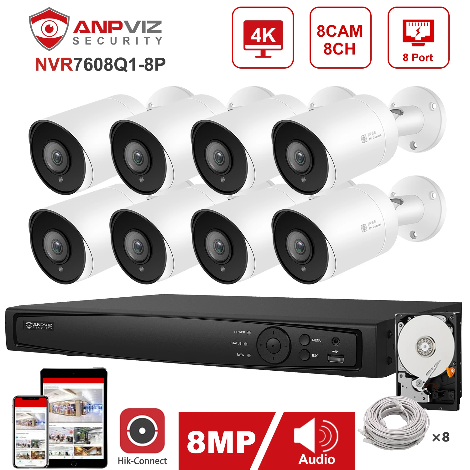 Hikvision OEM 8CH 4K NVR 4K IP Camera POE IP Security System Kit ...