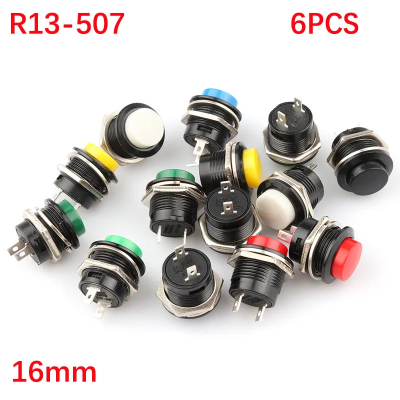 6pcs-Momentary-Push-Button-Switch-16mm-Momentary-6A-125VAC-3A-250VAC ...