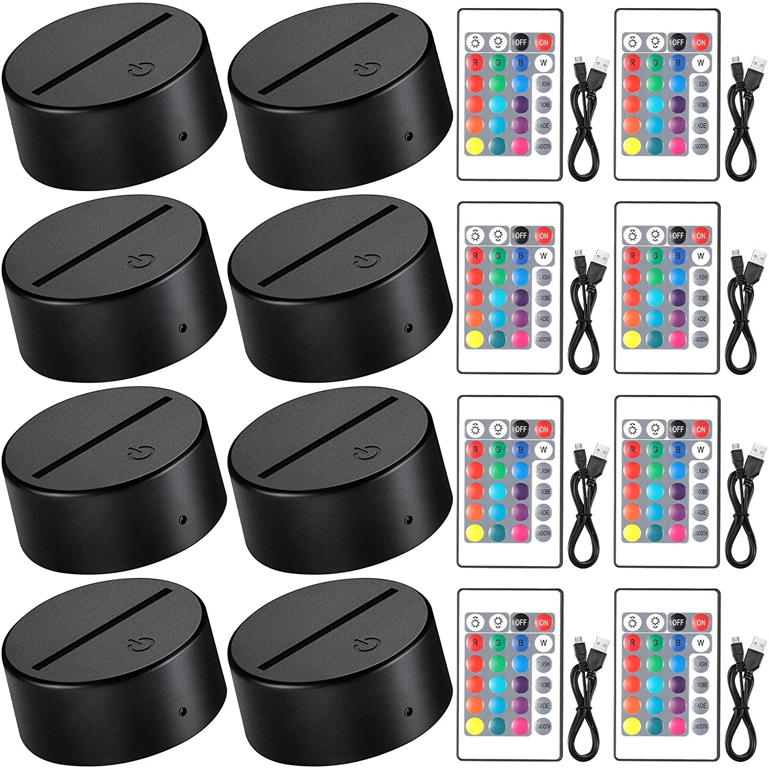 8 Pcs 3D Night LED Light Lamp Display Base Light Base Stand 16 Colors ...