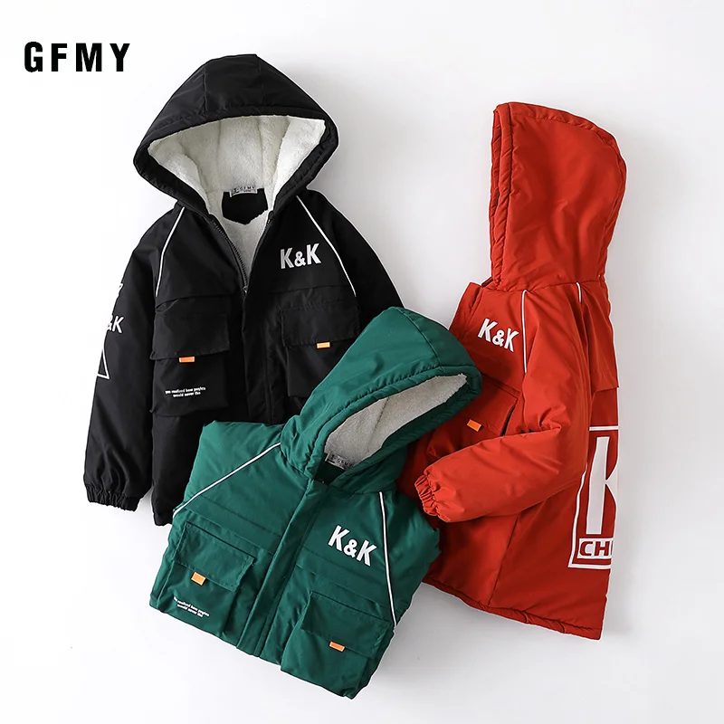 GFMY ฤดูหนาวสีแดงสีดำสีเขียวตัวอักษร Hooded กลางแจ้งเด็กผ้าฝ้าย ...