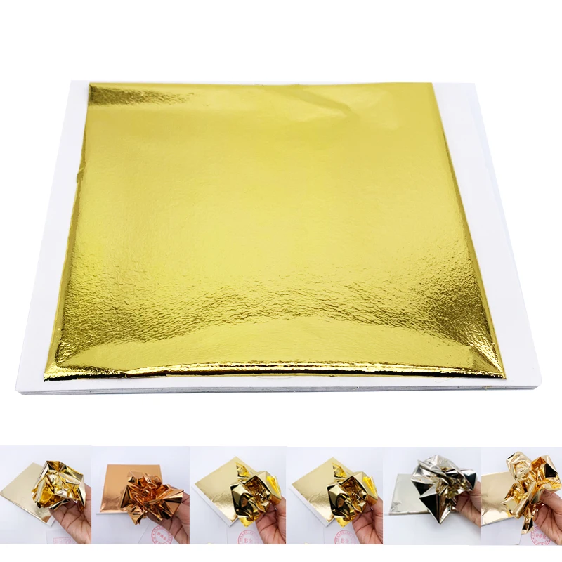 100-hojas-de-papel-dorado-para-manualidades-8-colores-14x14-cm-imitaci ...