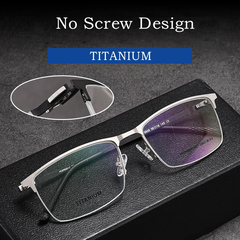 KatKani Men's Half-rim Eyeglasses Frame Ultra Light Titanium Alloy ...
