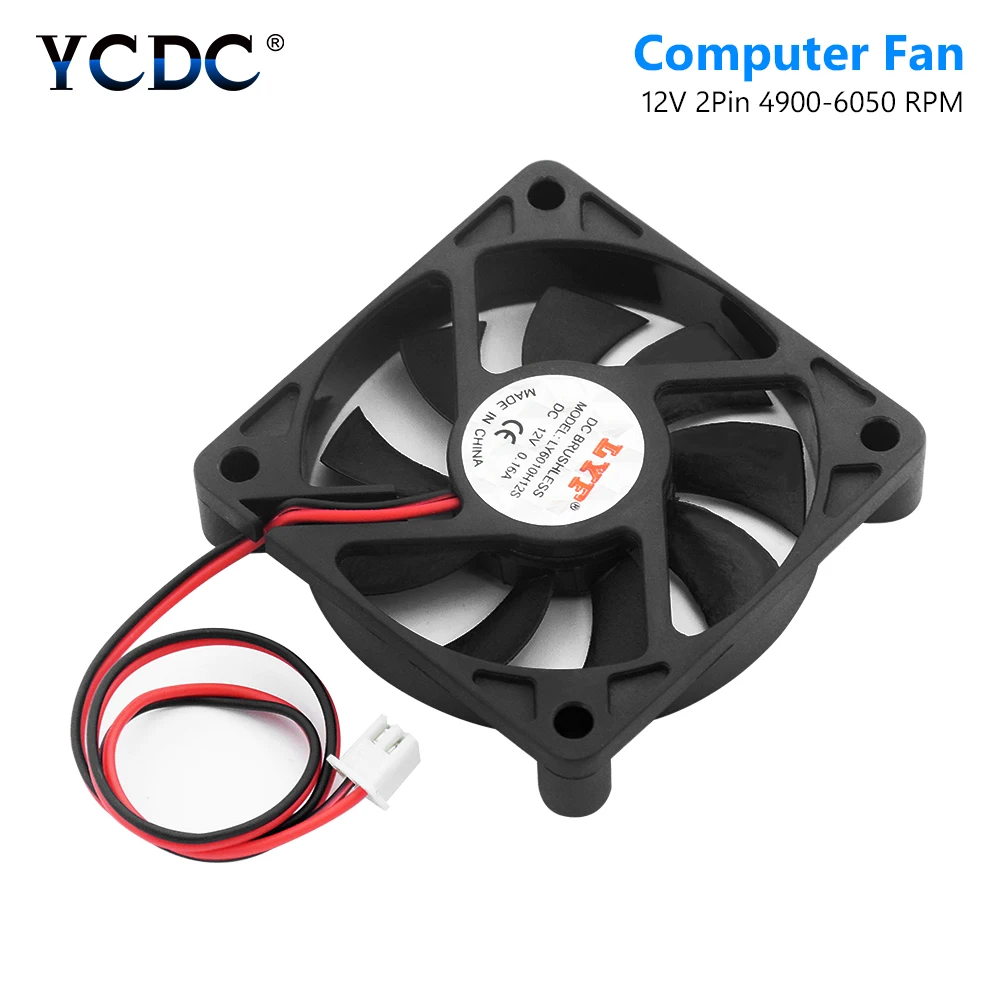 60 X 60 X 10mm 2 Pins 12v Dc Cooling Fan Computer Pc Case Cpu Cooler ...