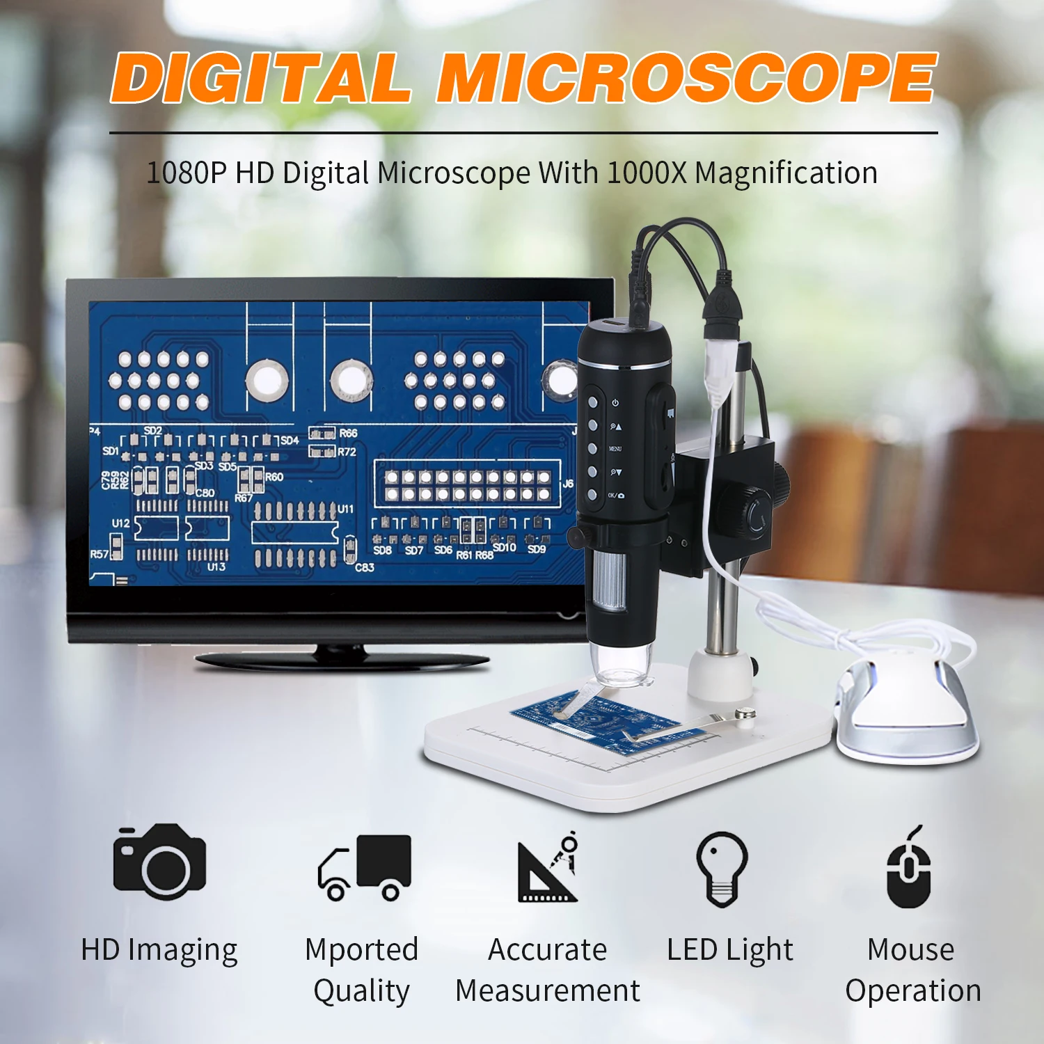 1000X Magnification 5M Pixels USB Digital Microscope Desktop Magnifier ...