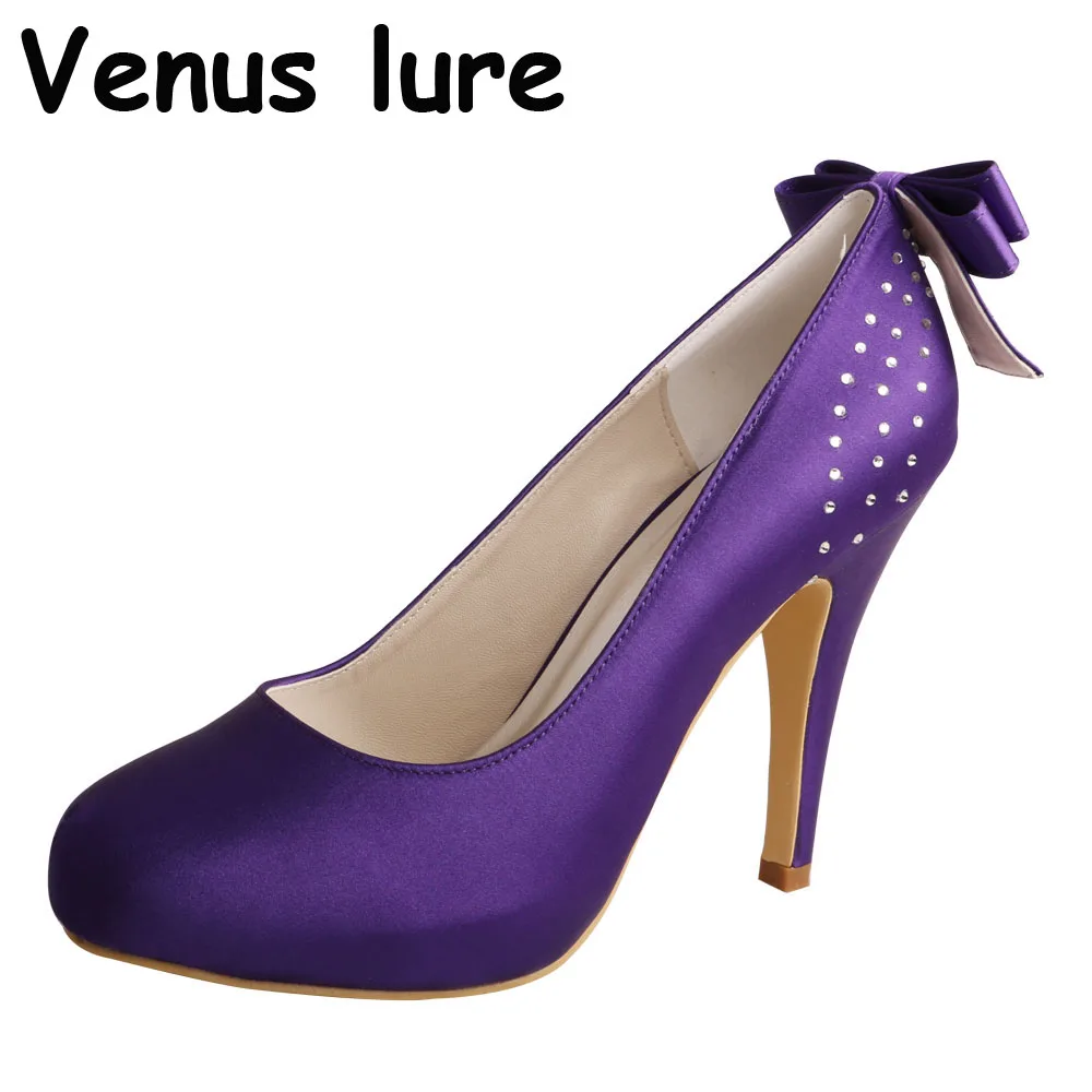 Sapatos Femininos Roxos Salto Alto Fechado Toe Plataforma Strass Bombas ...