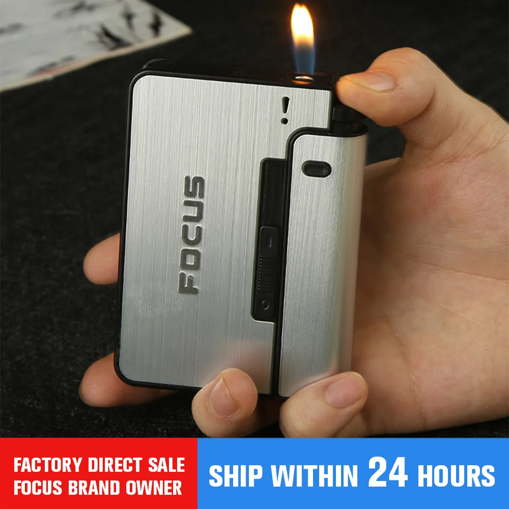 Focus Portable Metal Cigarette Boxes With Kerosene Oil Lighter 10pcs ...