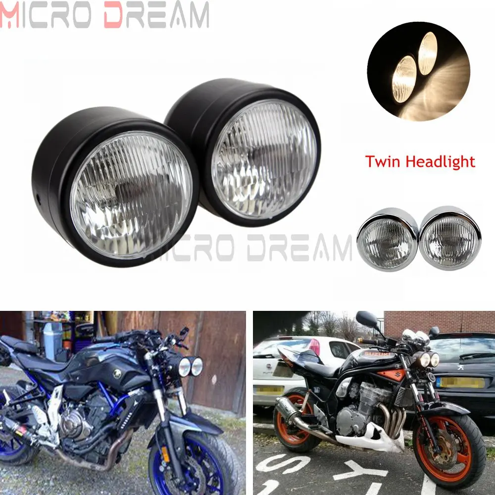 Zwarte Ronde Dominator Dual Motorfiets 3.5 "Koplampen Twin Koplamp Dirt ...