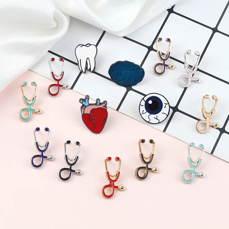 Organ Medical Stethoscope Brooches Pins Heart Tooth Brain Eye Badges For Doctor Nurse Dentist ...