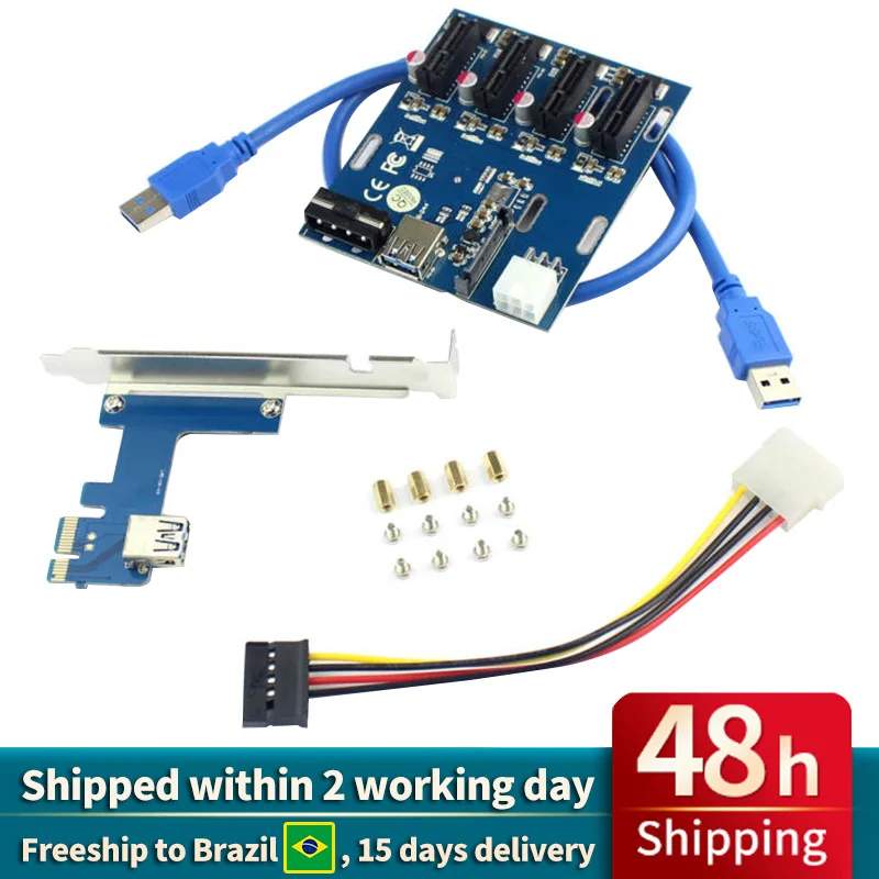 PCIe 1 to 4 PCI Express 1X Slots Riser Card Mini ITX to External 4 PCI ...
