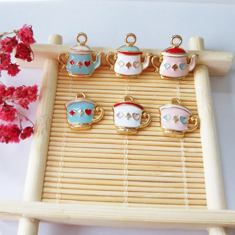 10pcs Enamel Tea set Charms Pendants Oil Drop Teacup Teapot Metal ...
