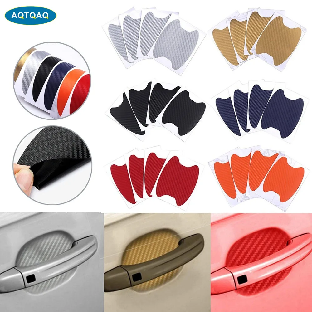 4pcs/set Car Door Sticker Carbon Fiber Scratches Resistant Cover Auto ...