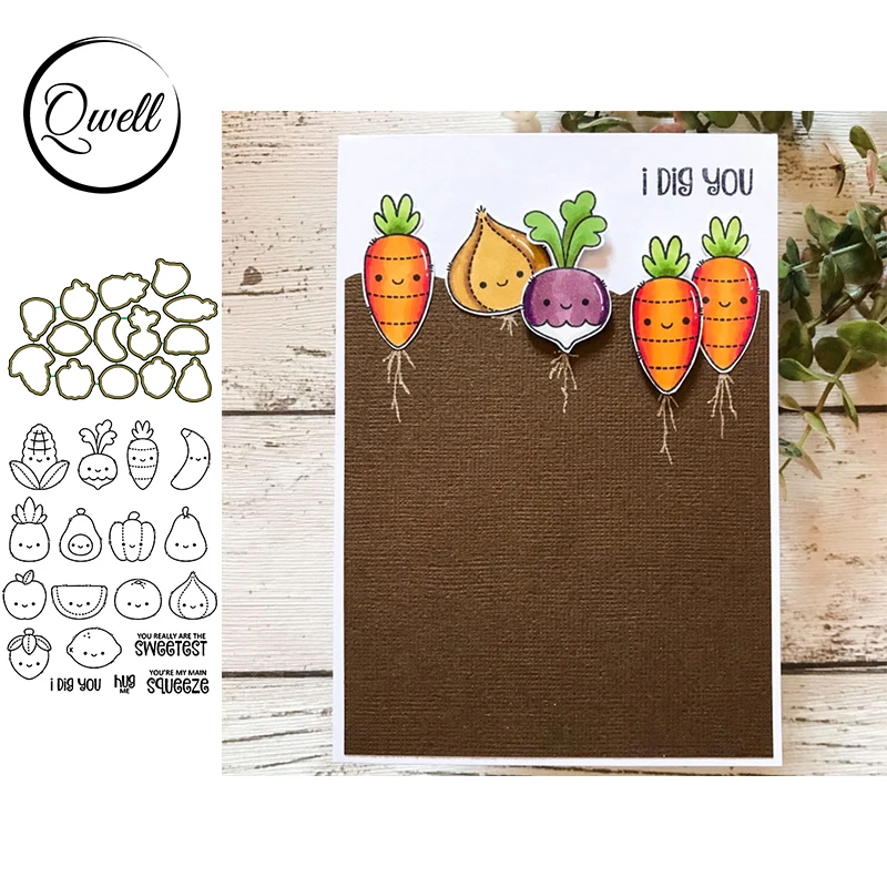 QWELL-Carrot-Pumpkin-Food-Cutting-Dies-With-Clear-Stamps-Banana-Fruits ...