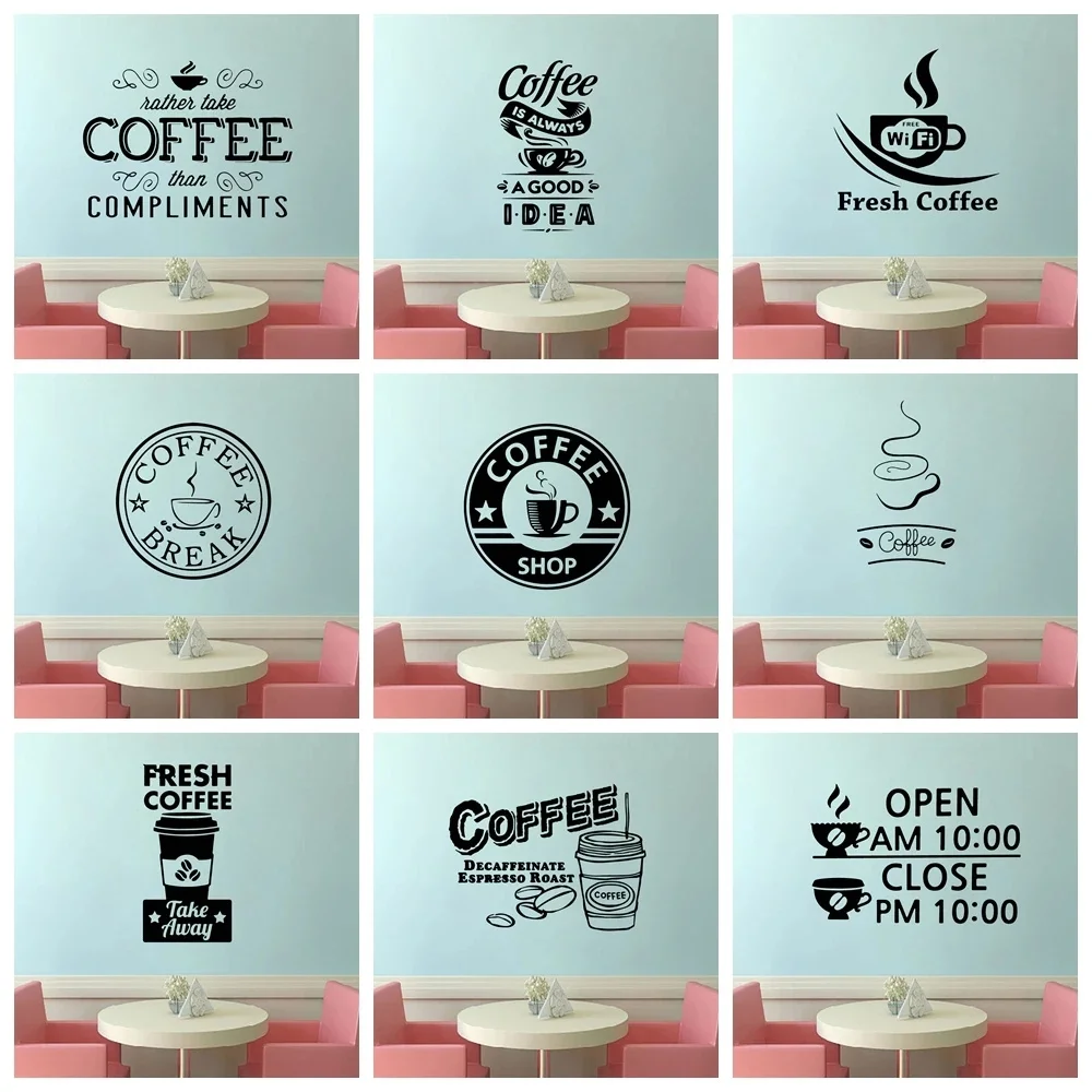 Creative-Coffee-Vinyl-Wall-Or-Window-Door-Sticker-Waterproof-Glass-Door ...