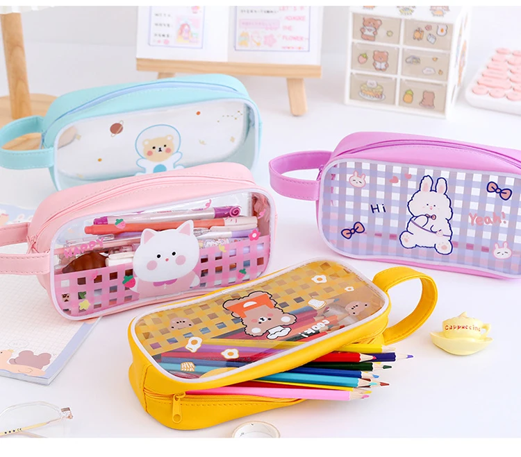 Etui à stylo,transparent trousse scolaire kawaii fille ecole pencil ...