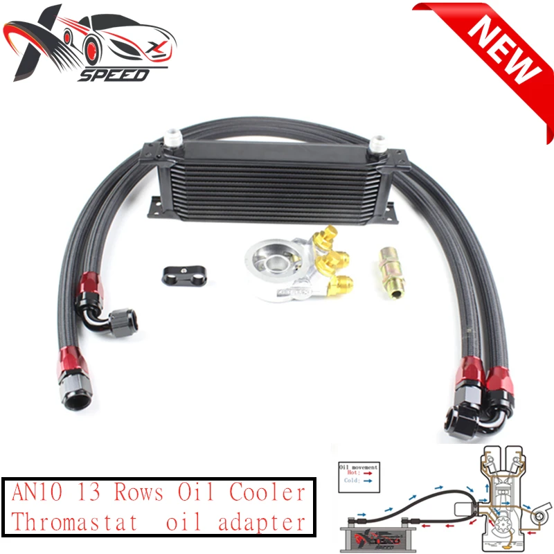 Universal-13-Row-Oil-Cooler-GREX-Thermostat-Oil-Adapter-Engine-AN10-Oil ...