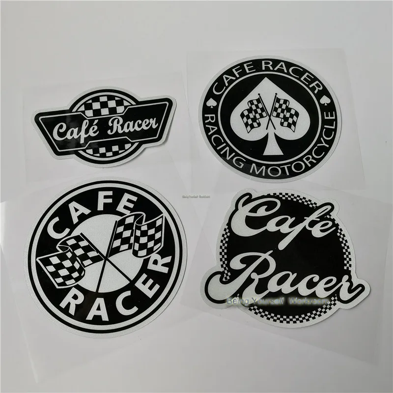 Cafe Racer Motorcycle Sticker Retro Helmet Chequered Stickers Vintage ...