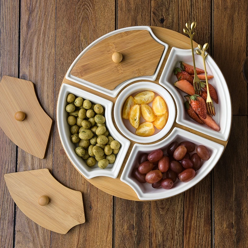 Creative-Ceramic-Five-Grid-Rotating-Platter-with-Lid-Rotating-Tray ...
