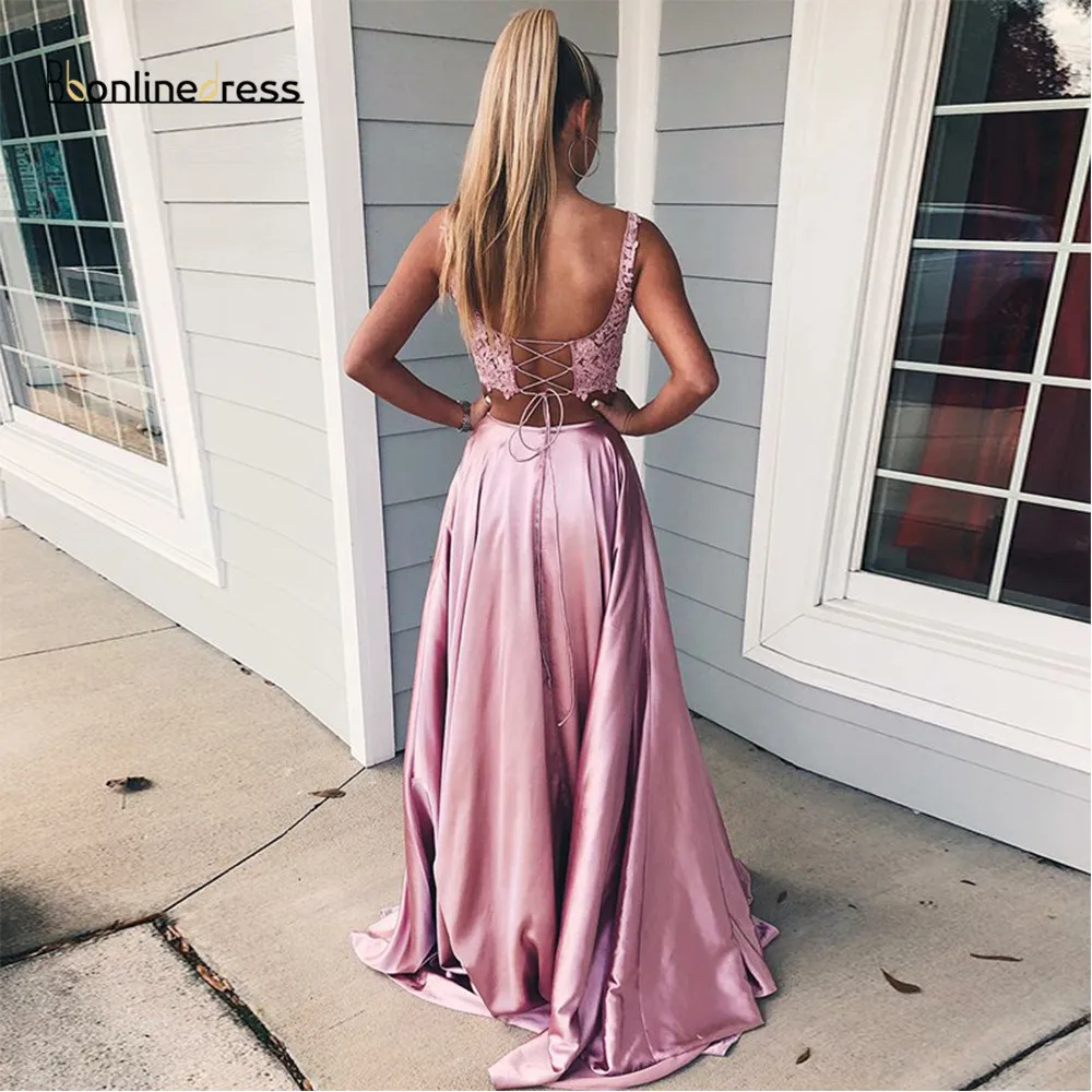 Rose Pink Prom Dresses With Pockets, A Line Prom Dresses, Piece Prom ...