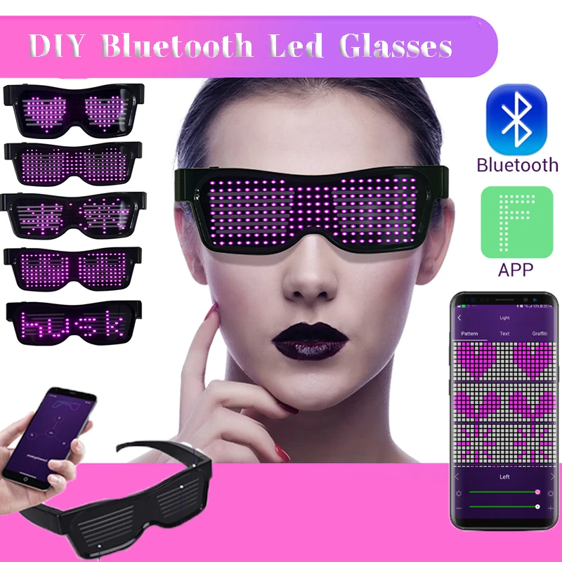 Magic Bluetooth LED Glasses App Control DIY Multi lingual Flash LED Luminous Party Glasses USB ...