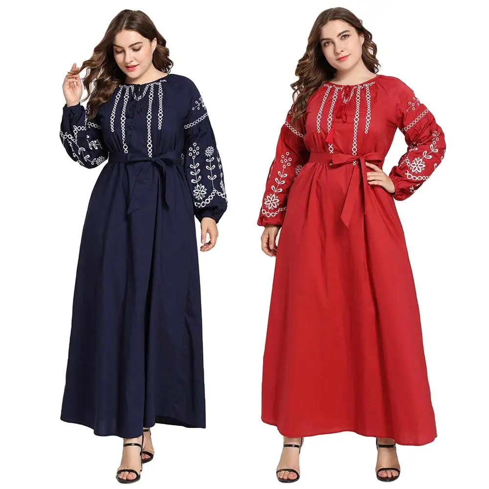 Plus Size Abaya Women Embroidery Long Dress Muslim Kaftan Party Jilbab ...