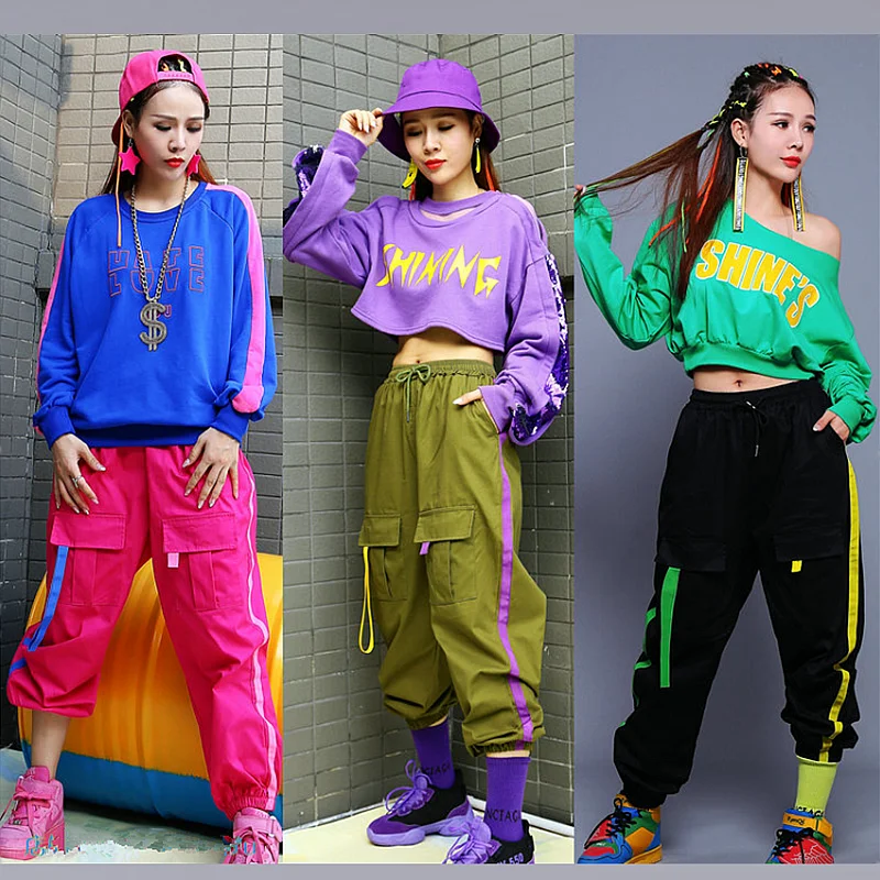 Disfraz-de-baile-de-Hip-Hop-para-mujer-camisa-de-manga-larga-pantalones ...