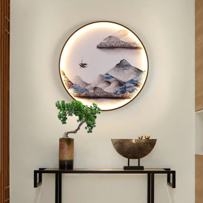 Chinese Zen Style Round Led Fesco Wall Lamp Aluminum Mural Lamp ...