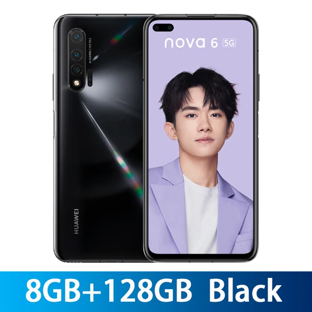 huawei Nova 6, 5G NR, 8 ГБ, 128 ГБ, Kirin 990, четыре ядра, 6,57 дюймов, 2400x1080 P, полный ...