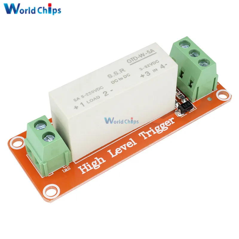 DC 5V 220V 5A 1 Channel SSR Solid State Relay Module High Low Level Trigger Switching Transistor ...