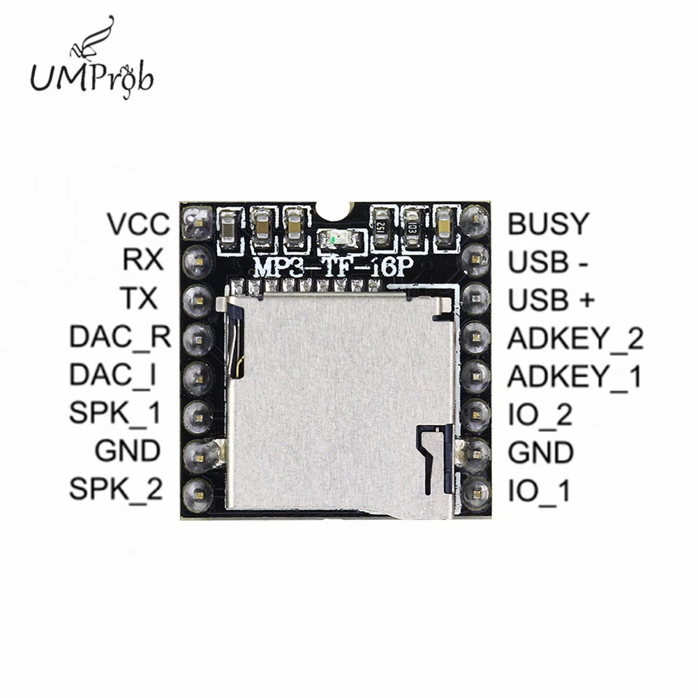 DFPlayer 미니 MP3 플레이어 모듈 MP3 음성 디코드 보드, TF 카드 지원, U 디스크 IO, 직렬 포트, AD, 아두이노 DIY 키트용|반도체 집적회로 ...