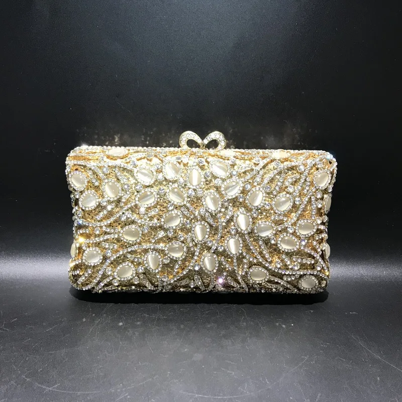 Luxury Designer Gold Color Crystal Handbags Women Party Clutch Purse ...